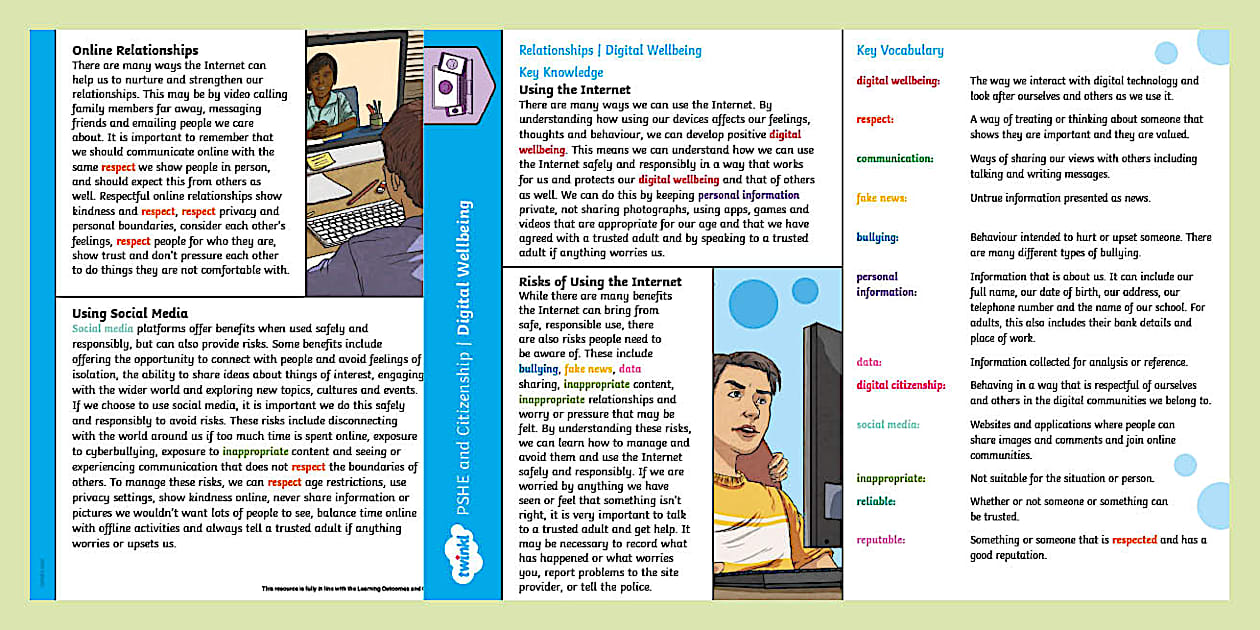 PSHE: UKS2 Digital Wellbeing - Knowledge Organiser - Twinkl
