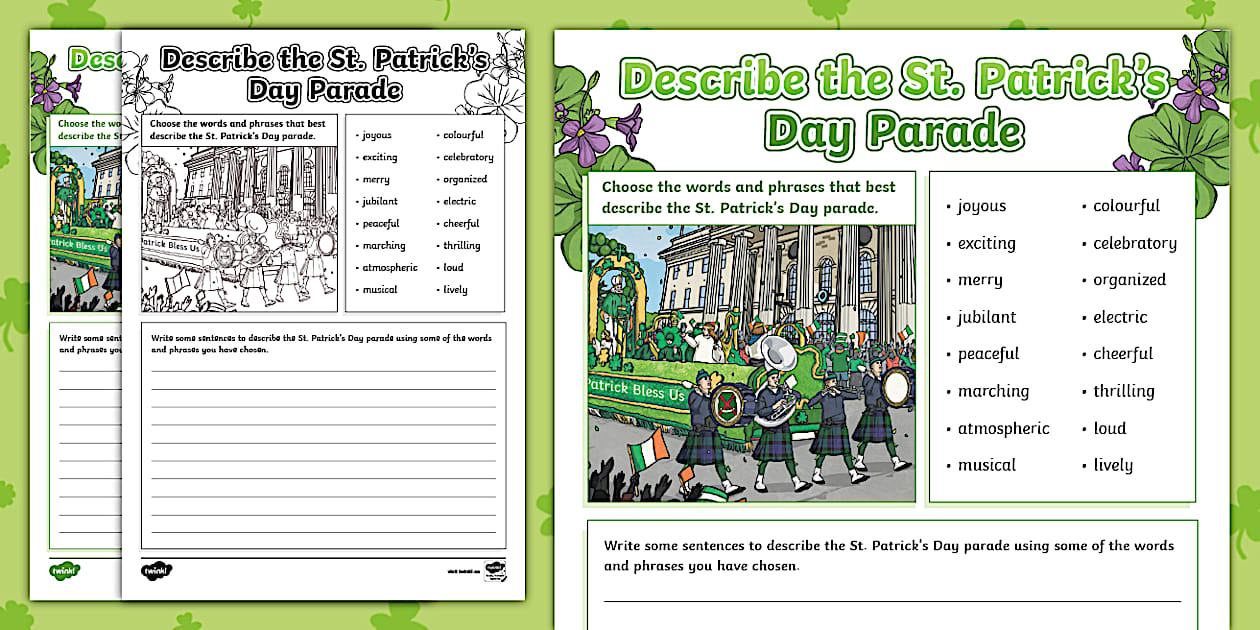 Describe the St. Patrick's Day Parade Worksheet - Twinkl