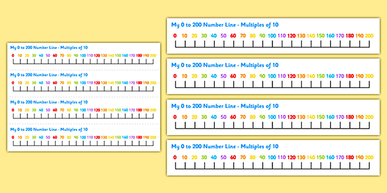Black and White 0-200 Number Line Multiples of 10 - Twinkl