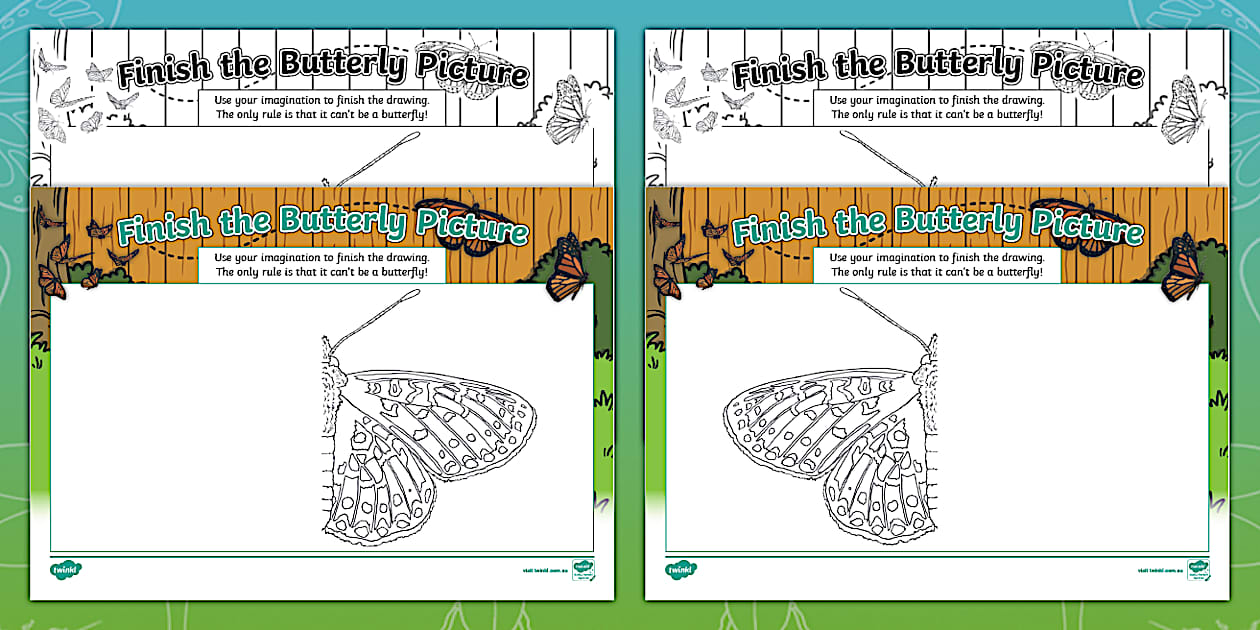Finish the Butterfly Worksheet (teacher made) - Twinkl