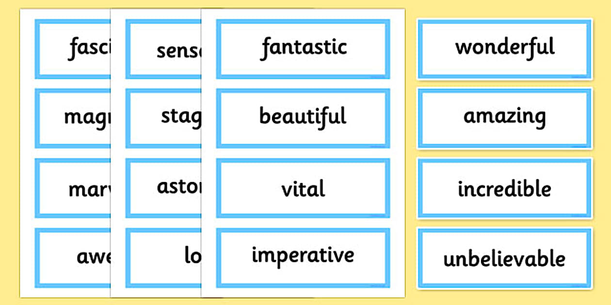 Evaluative Adjective Word Cards Positive (teacher made)