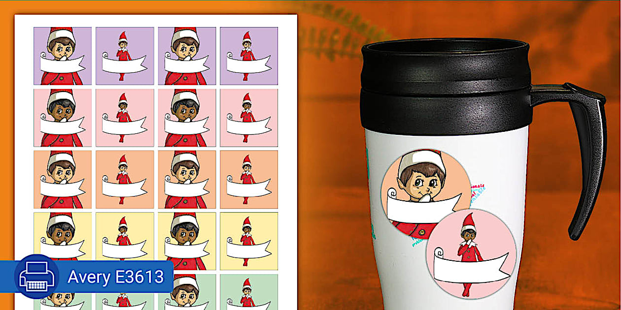 Pastel Christmas Elves Blank Name Stickers Editable Customise Label ...