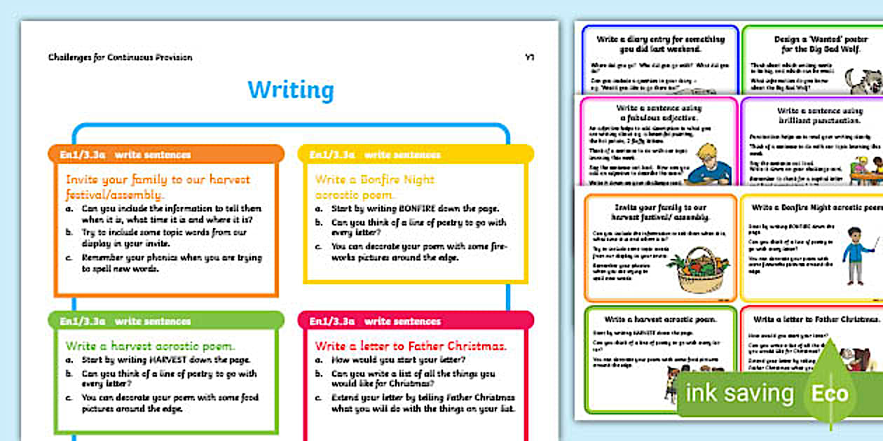 Short Term Continuous Provision KS1 Writing Area Challenges
