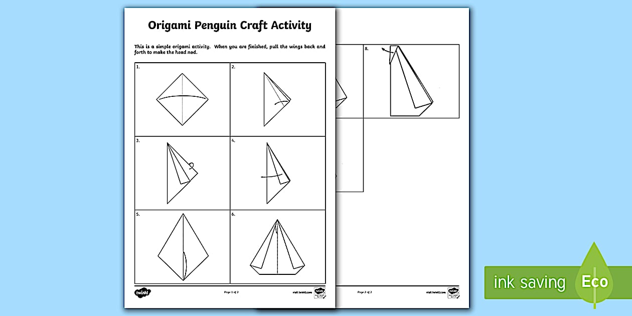Origami Penguin Craft Worksheet / Worksheet - Twinkl