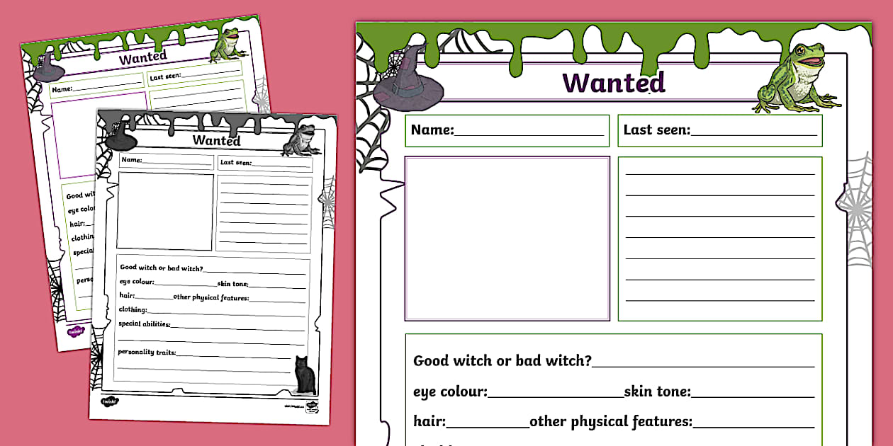 Wanted! Witch Description Writing Template