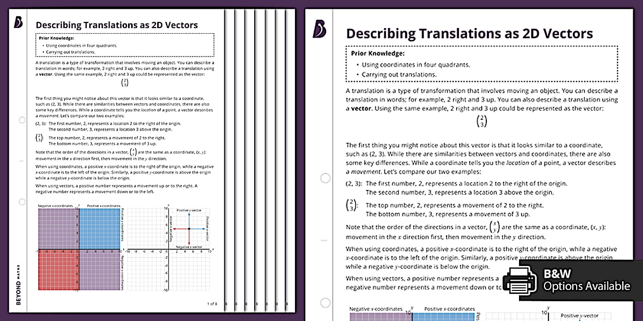 👉 Describing Translations as 2D Vectors KS4 Walkthrough Worksheet