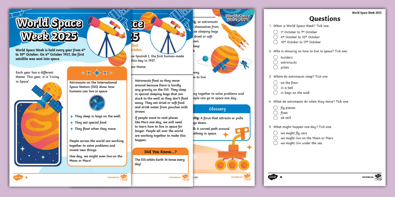 World Space Week Reading Comprehension Activity - Twinkl