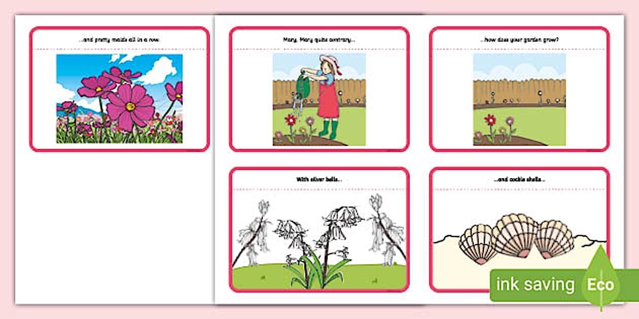 Mary Mary Quite Contrary Sequencing (4 per A4) - Twinkl