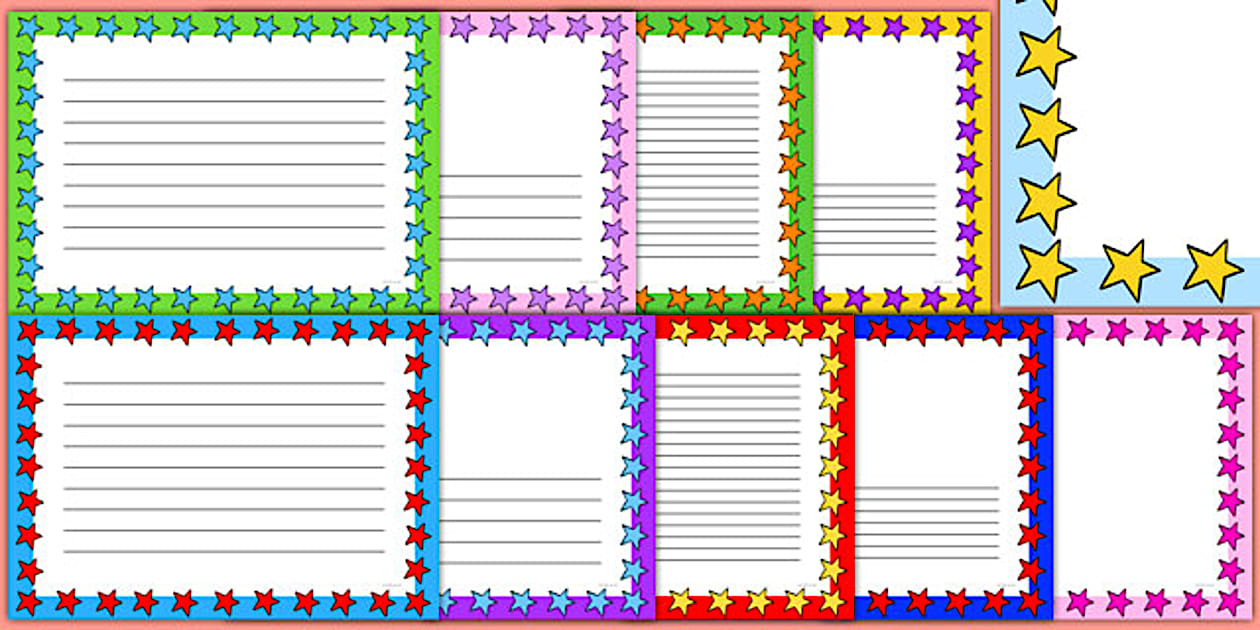 Editable Mixed Colours Star Page Borders Landscape - Twinkl