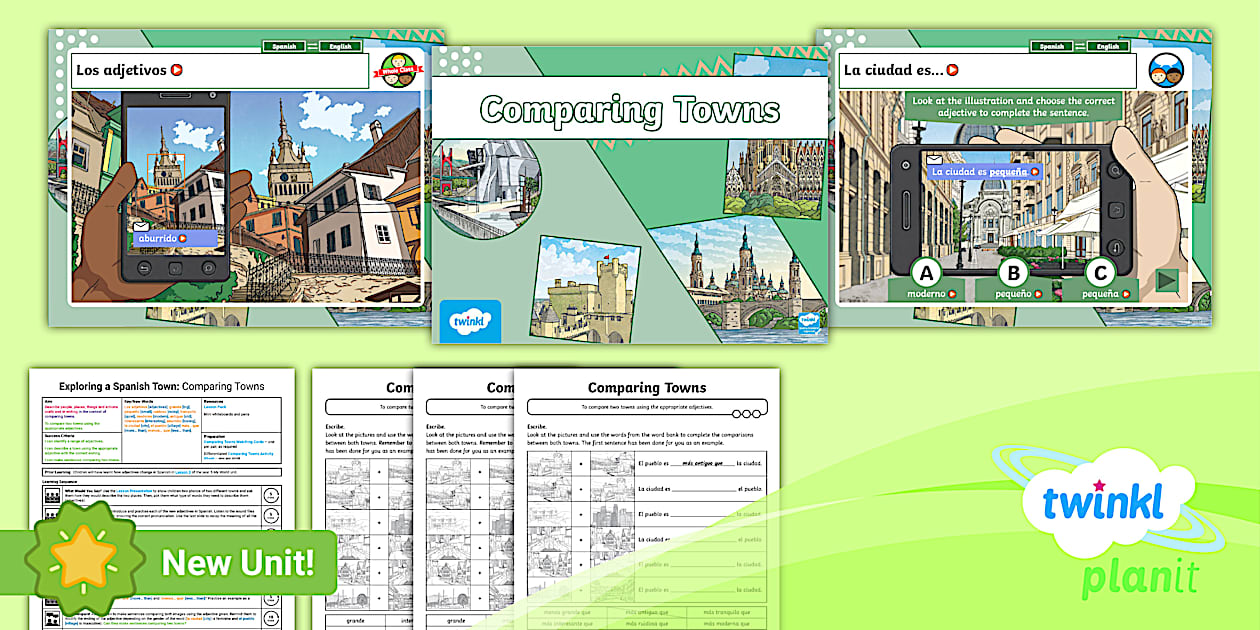 👉 PlanIt Year 6 Spanish Lesson: Comparing Towns - Twinkl