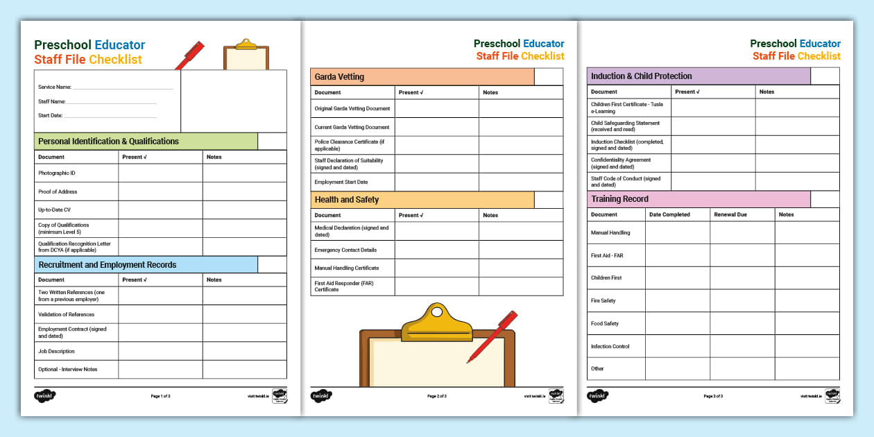 Ensure compliance with Educator staff files checklist.