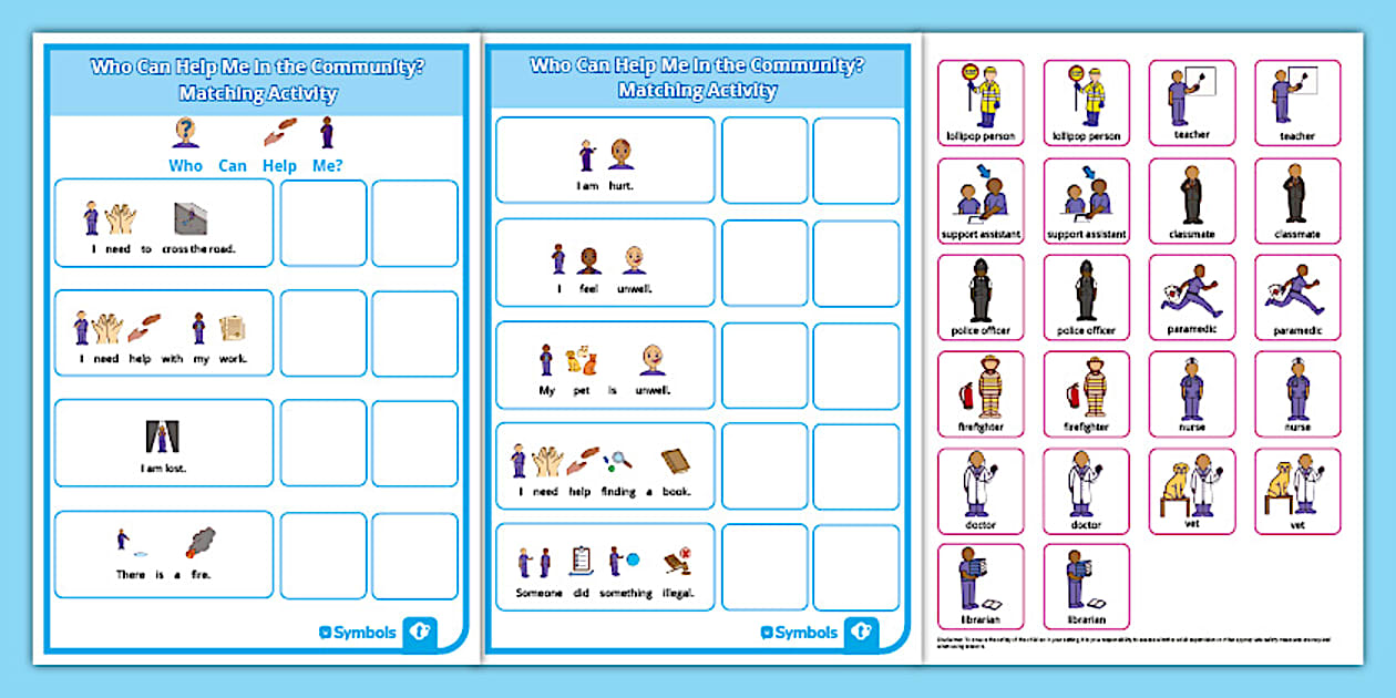 Twinkl Symbols: Older Learners: Who Can Help Me Activity