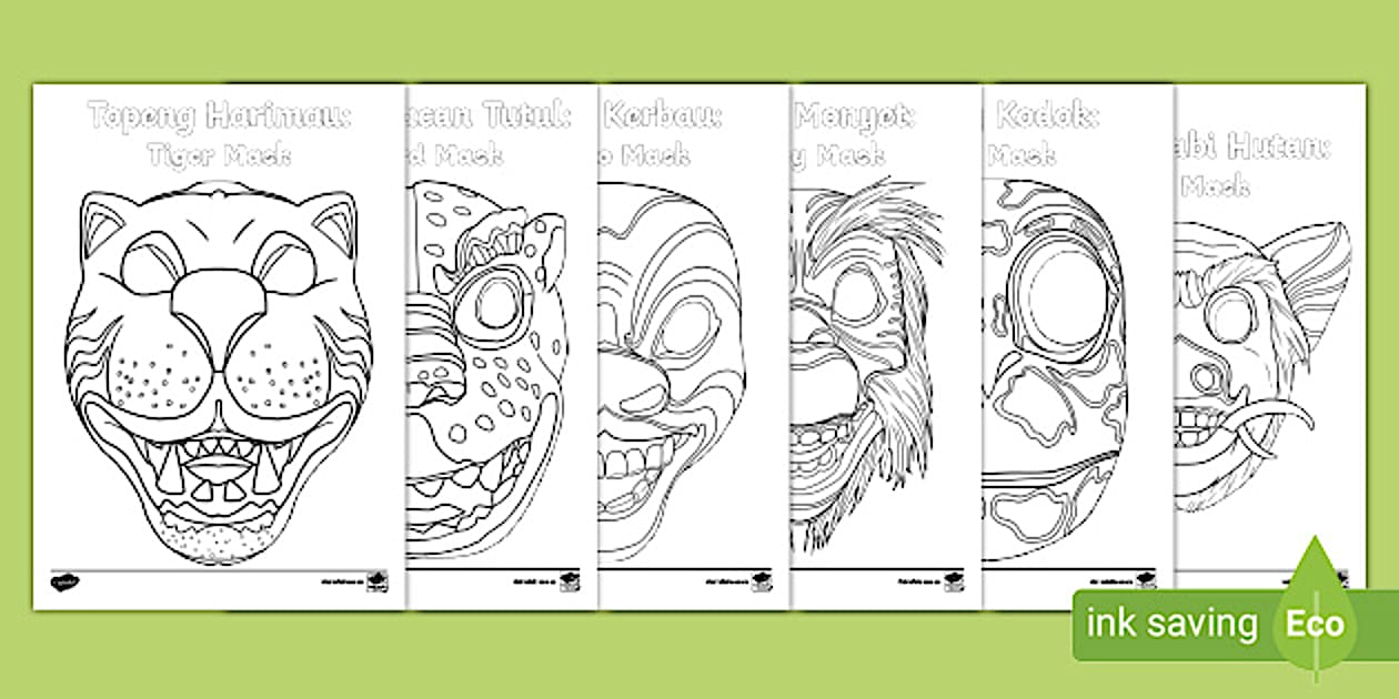 Indonesian Ceremonial Animal Masks Colouring Pages - Twinkl