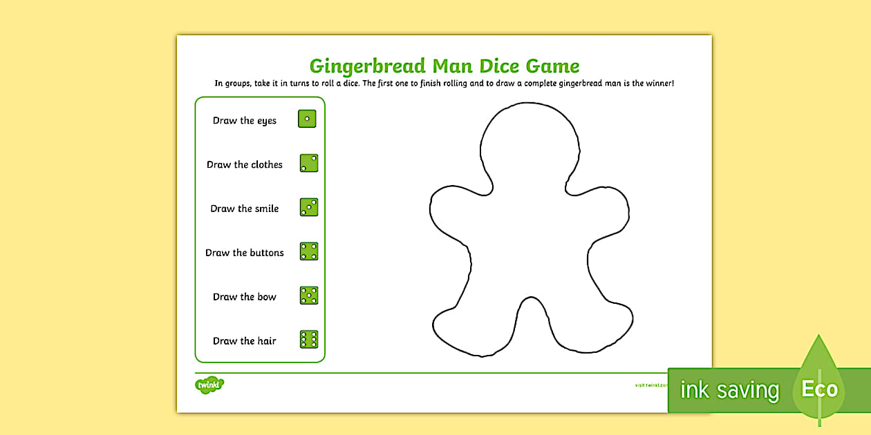 Gingerbread Man Dice Game Worksheet / Worksheet - Twinkl