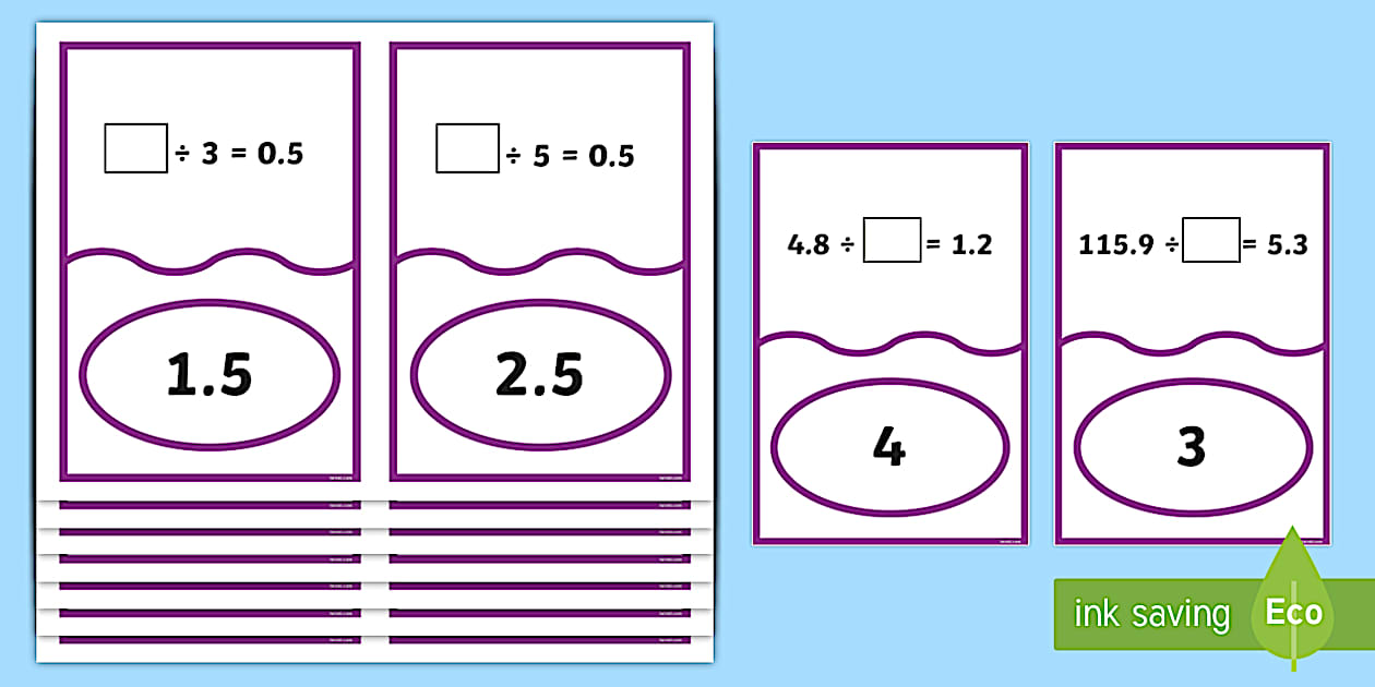 SA Dividing Decimals Missing Number Matching Cards - Twinkl