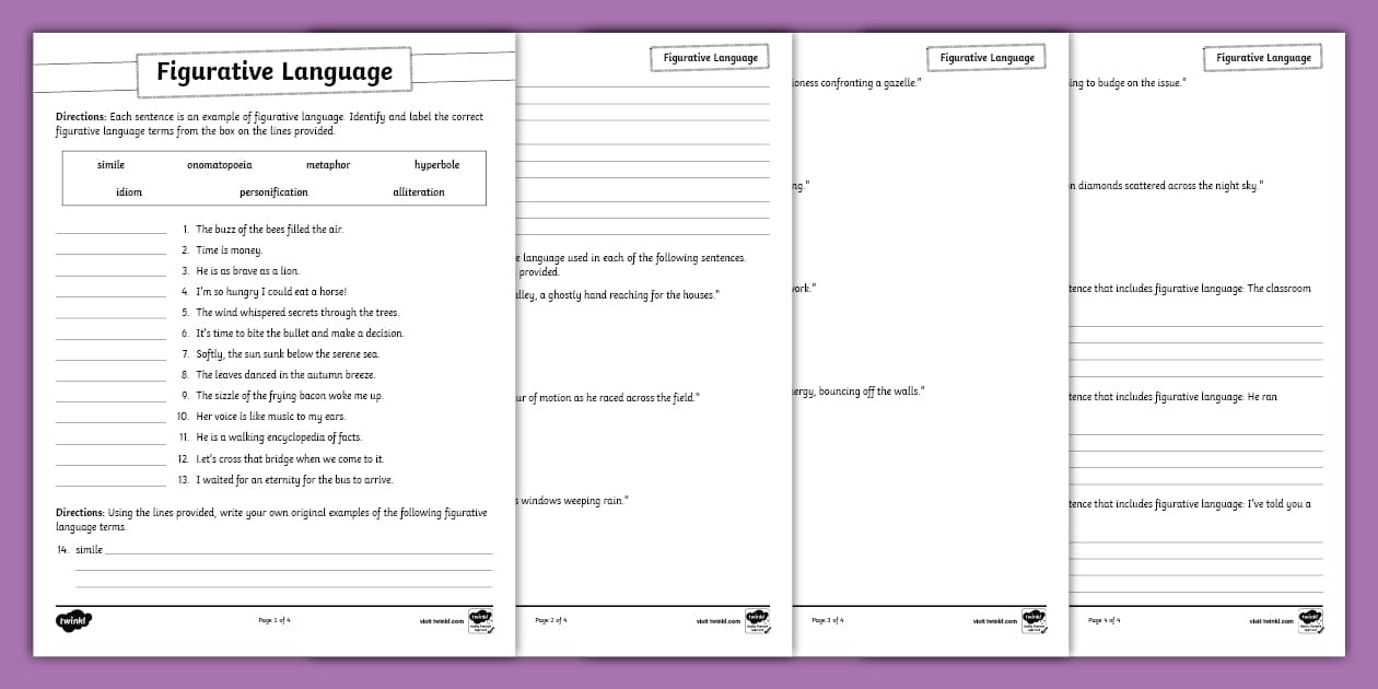 Seventh Grade Figurative Language Test (teacher made)