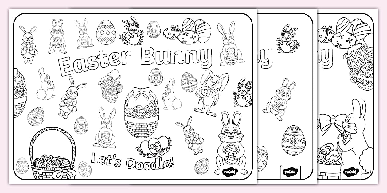Easter Bunny Doodle Colouring Pages (teacher made) - Twinkl
