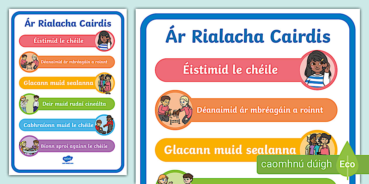 Friendship rules poster, Gaeilge (teacher made) - Twinkl