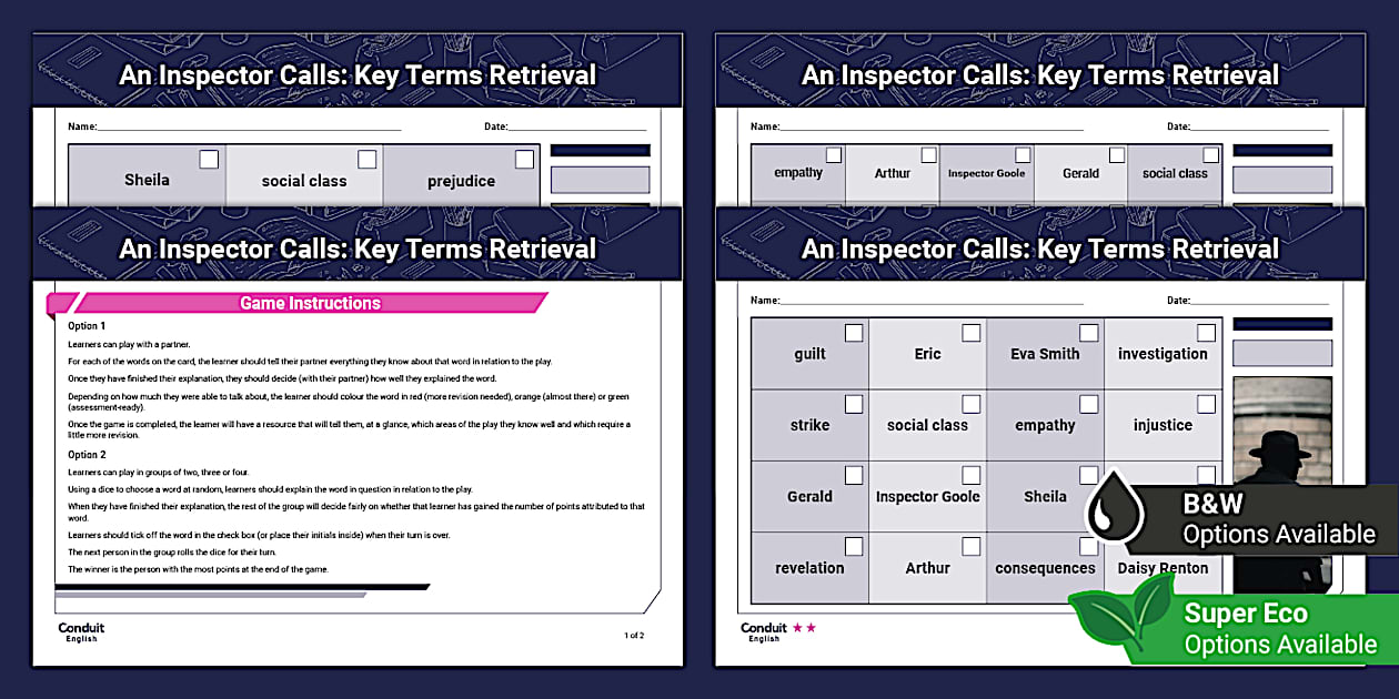 An Inspector Calls: Key Terms Retrieval (teacher made)