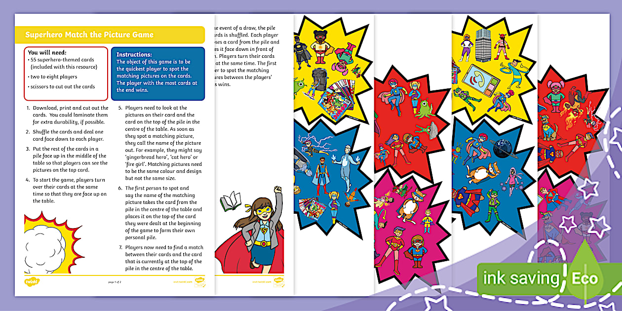 Superhero Match the Picture Game (Teacher-Made) - Twinkl