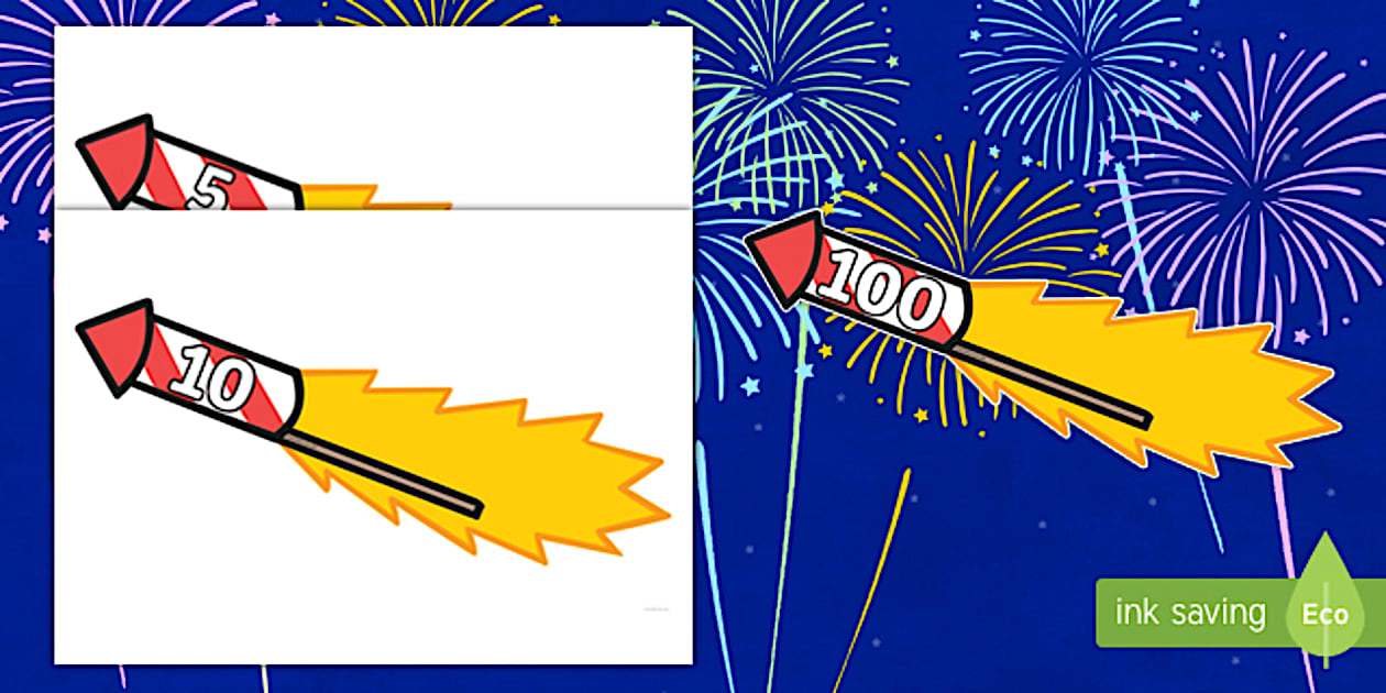 Counting in 5s to 100 on Firework Rockets Cut-Outs - Twinkl