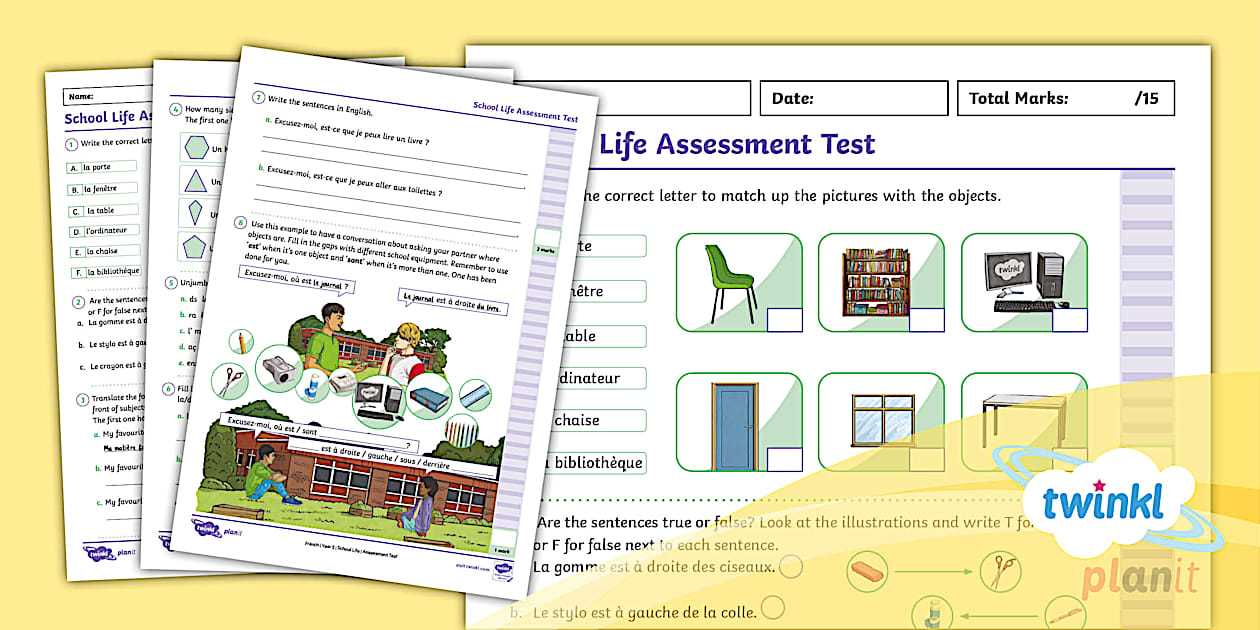 👉 French: School Life: Year 5 Assessment Test - Twinkl