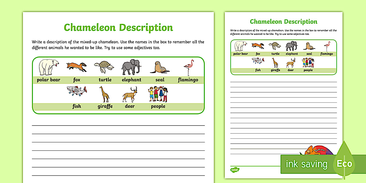 Chameleon Description Worksheet (teacher made) - Twinkl