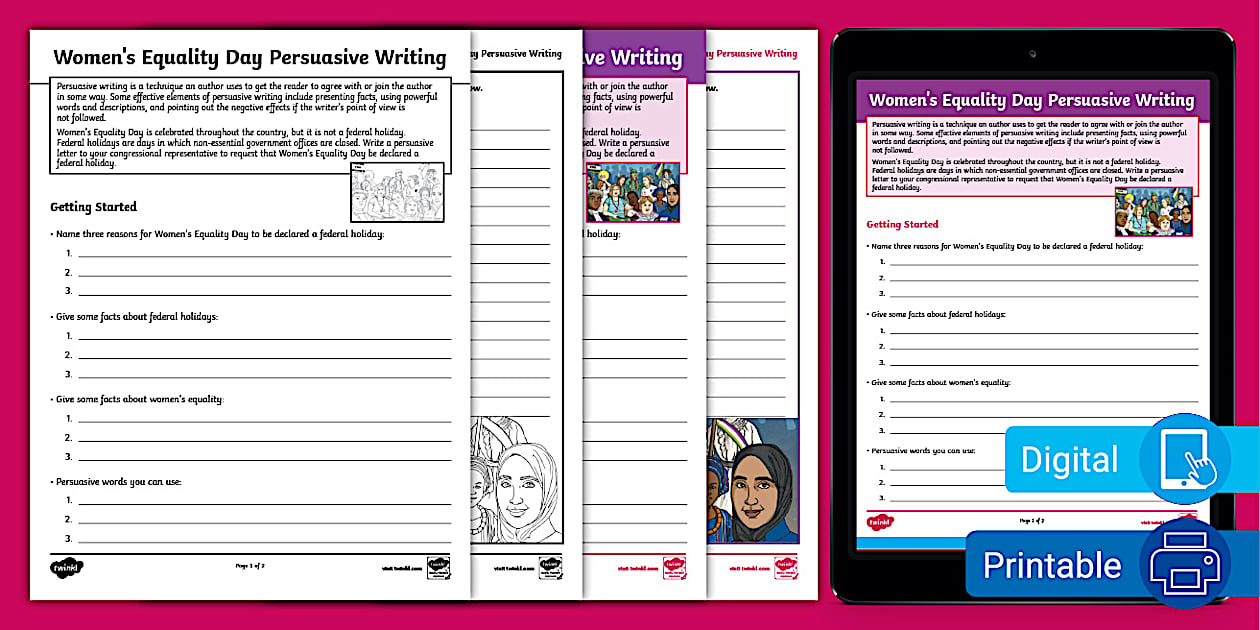 Women's Equality Day Persuasive Writing Worksheet | Twinkl US