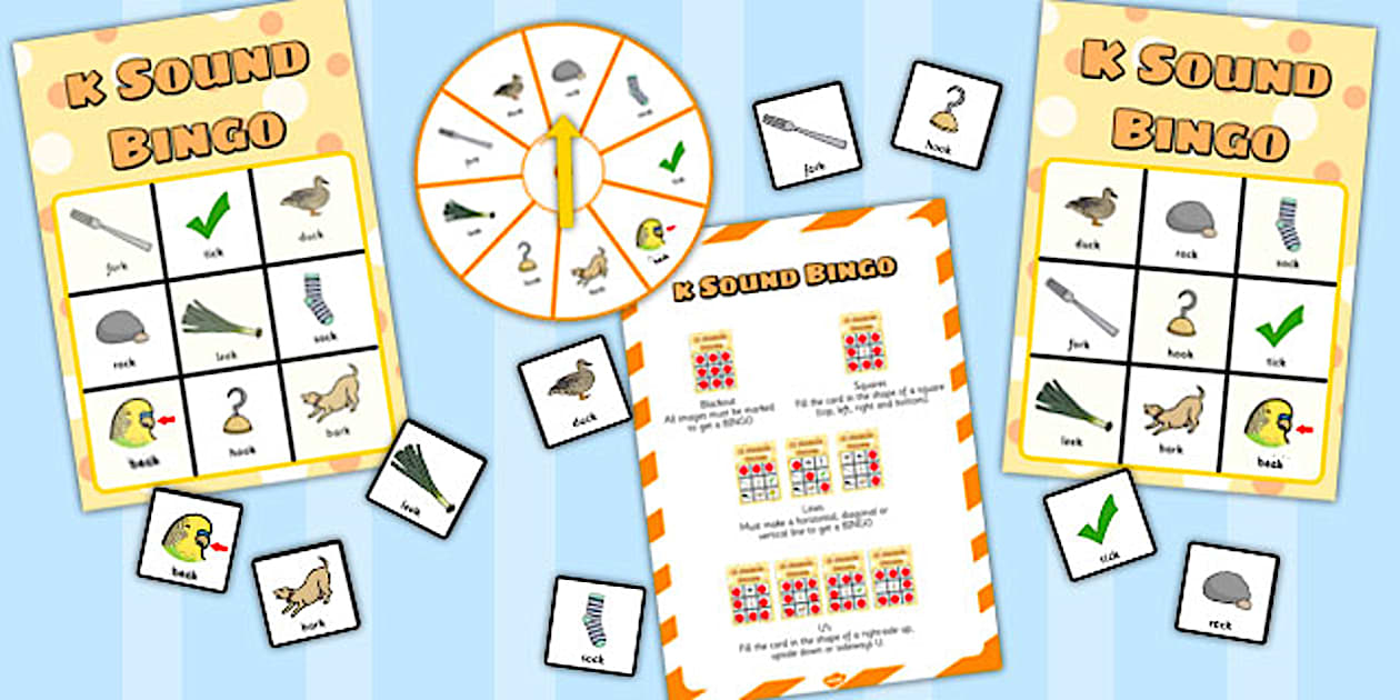 Final 'K' Sound Spinner Bingo