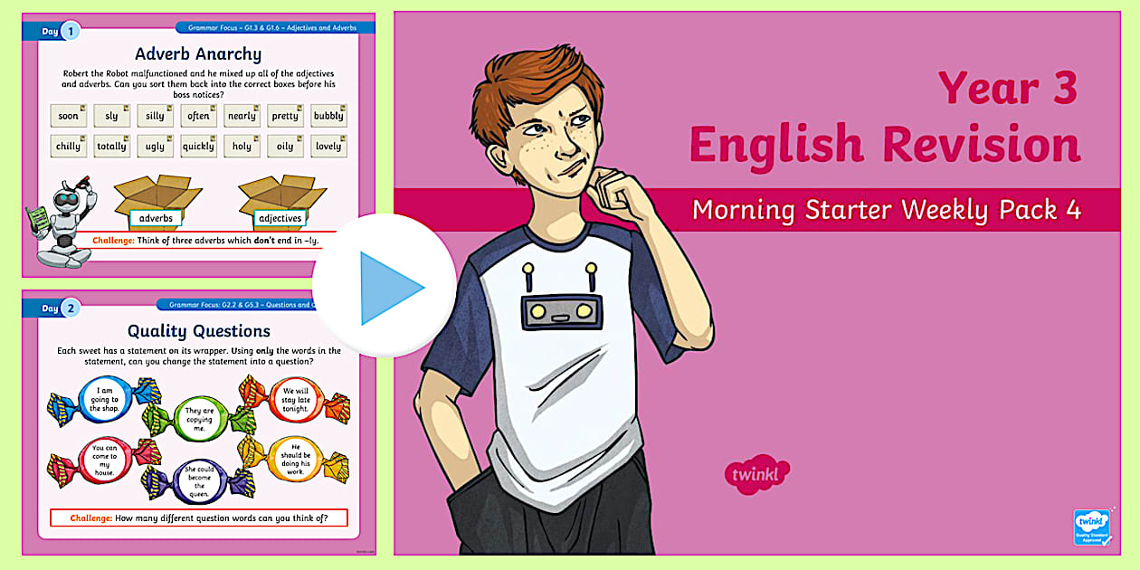 Year 3 English Revision Morning Starter Weekly PowerPoint Pack 4