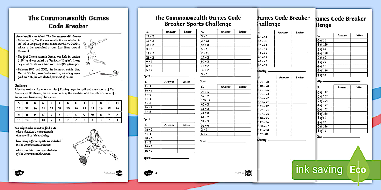 LKS2 The Commonwealth Games Code Breaker Worksheet - Twinkl