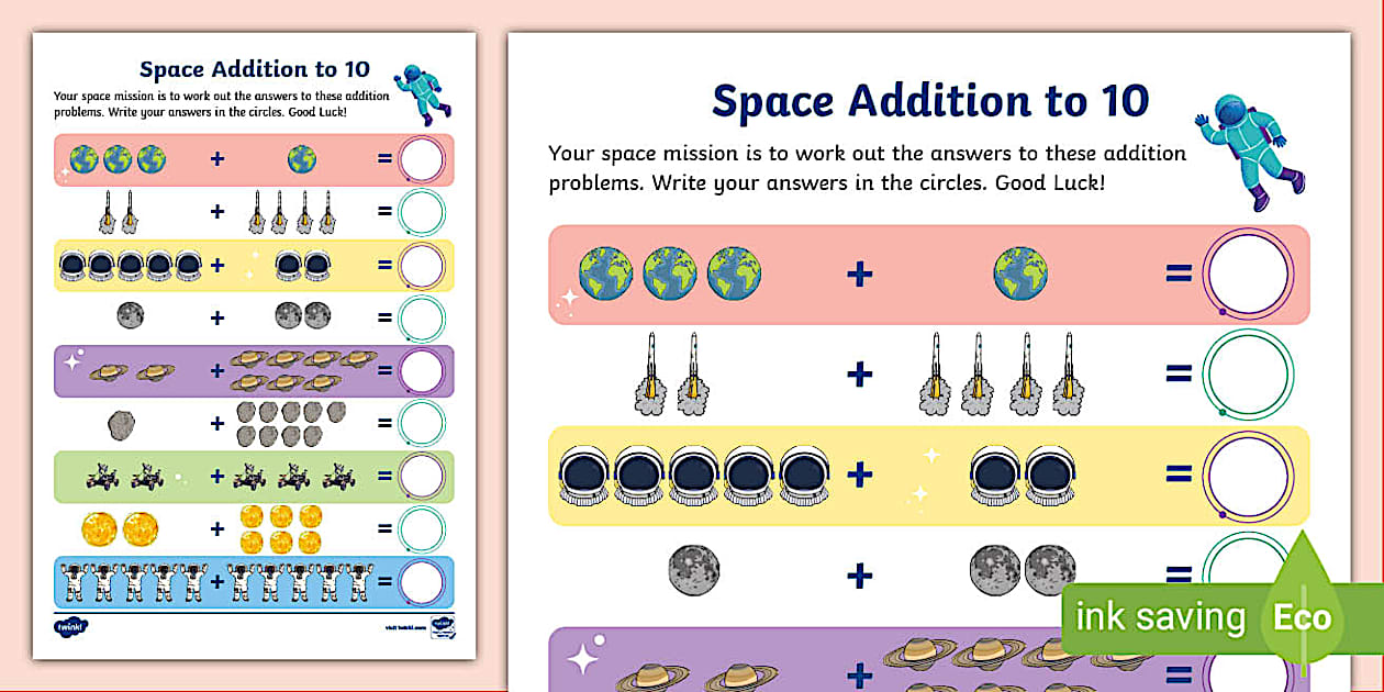 👉 Space Addition to 10 Activity Sheet - KS1 - Twinkl