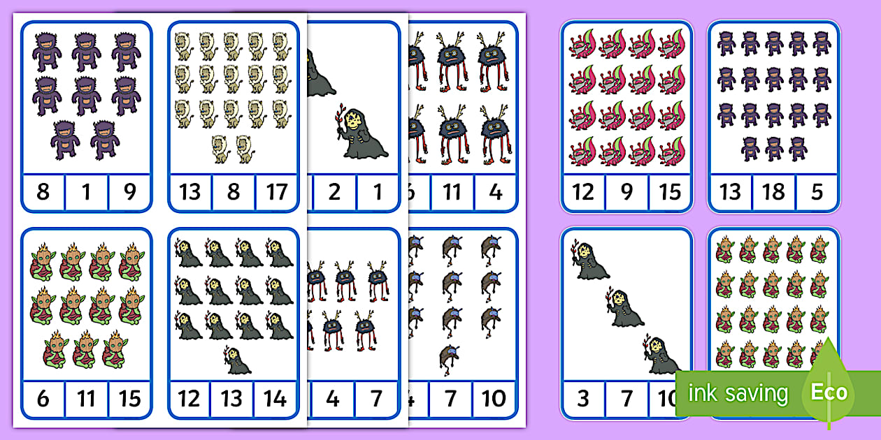 Monster-Themed Number Recognition to 20 Peg Activity
