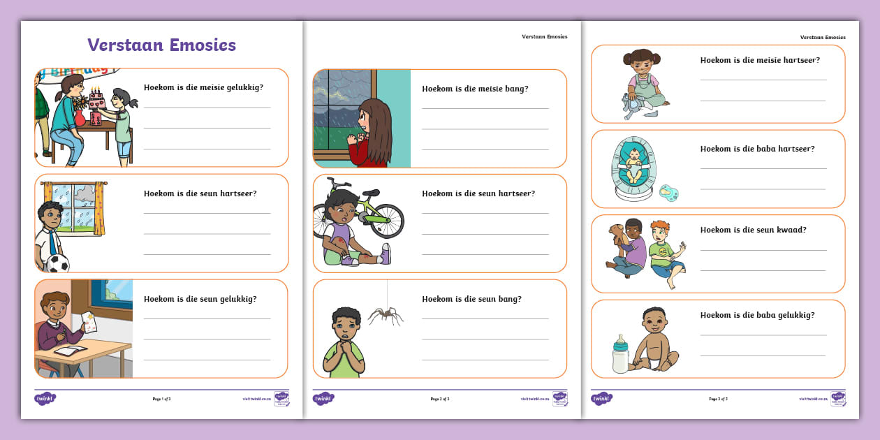 Verstaan Emosies - Aktiwiteit (teacher made) - Twinkl