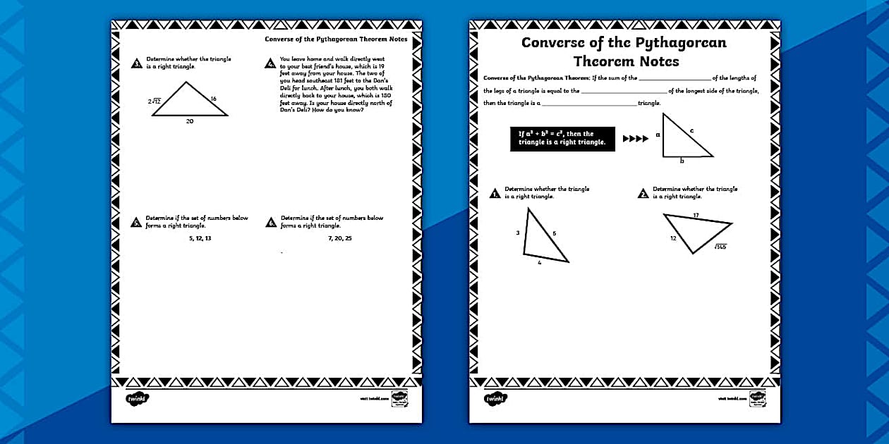 Eighth Grade Converse of the Pythagorean Theorem Notes