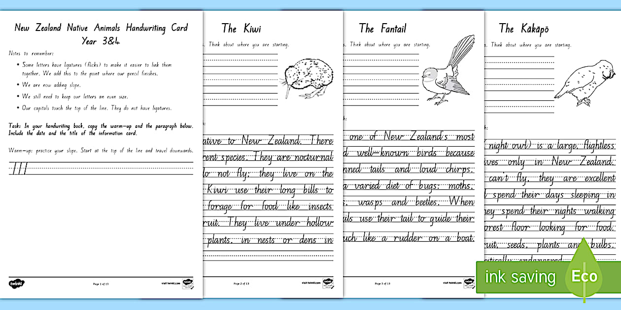NZ Animal Handwriting Examples to Copy | Twinkl - Twinkl