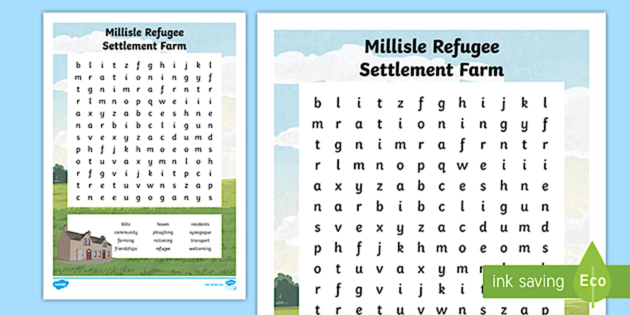 Millisle Refugee Settlement Farm Word Search - Twinkl
