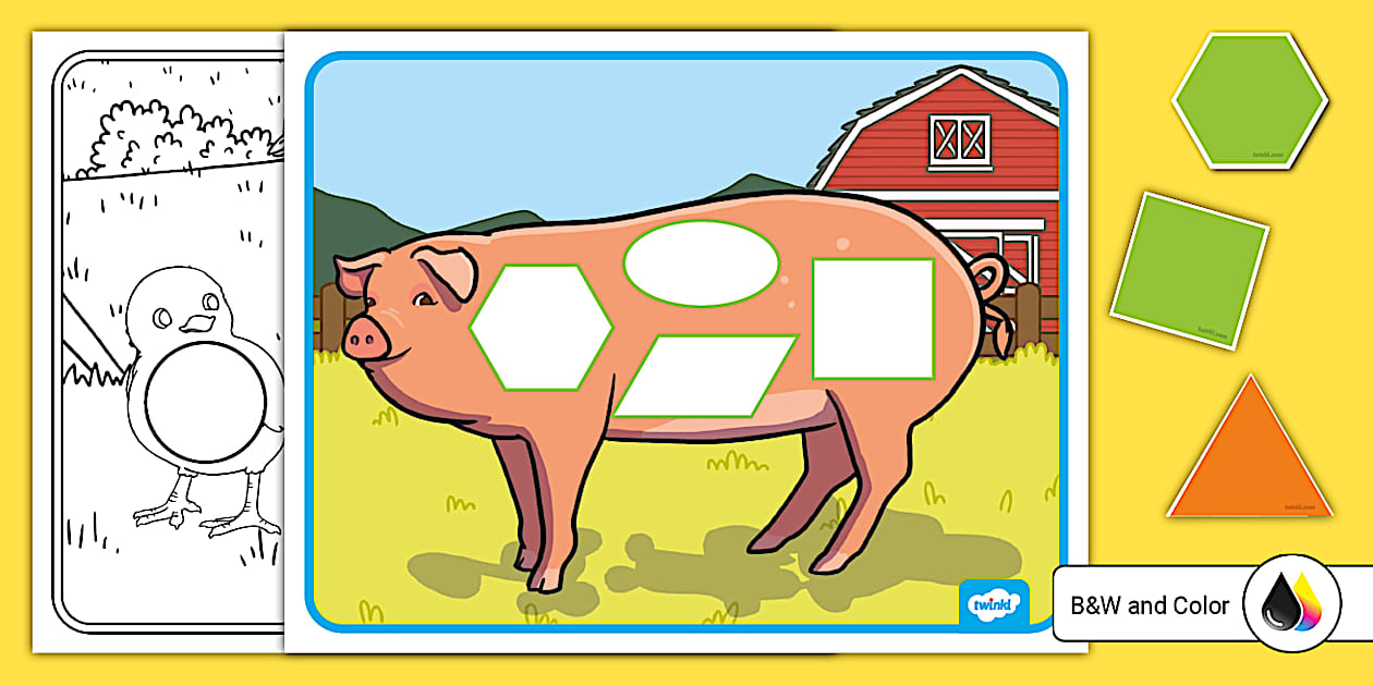 Farm Animals 2D Shape Sorting Worksheet (teacher made)