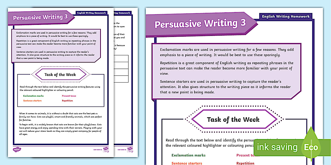 English Writing Homework Persuasive Writing 3 3rd/4th Class