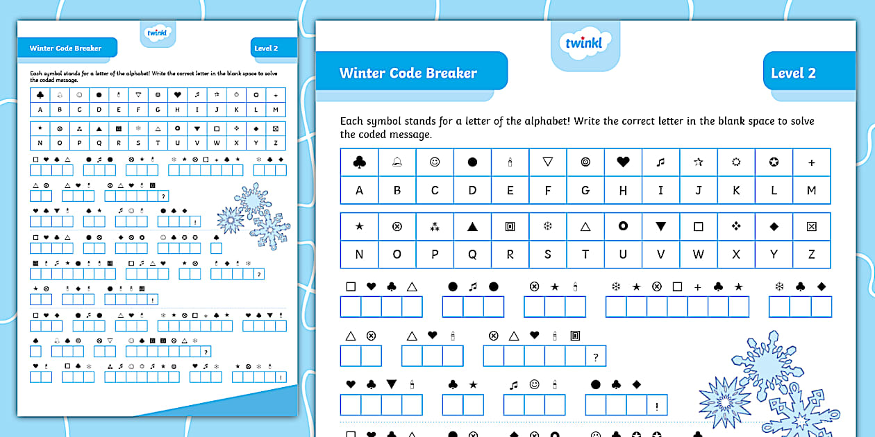 Winter Secret Code Breaker - Level 2 - Kids Puzzles - Twinkl