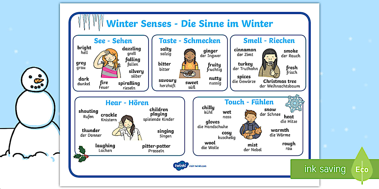 Winter Senses Word Mat English/German (teacher made)
