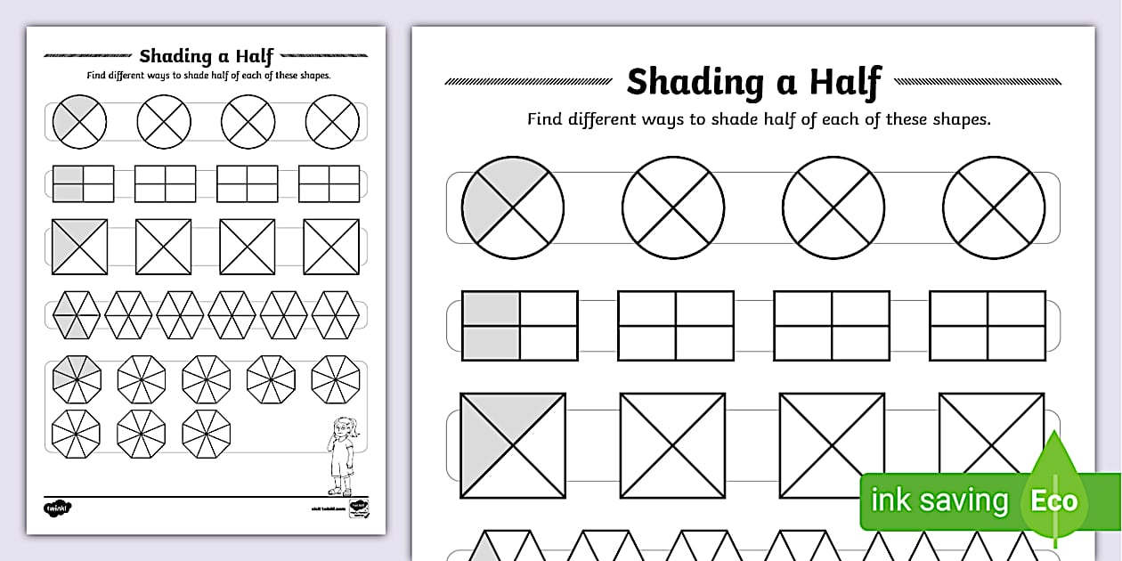 👉 Shading a Half Worksheet (teacher made) - Twinkl