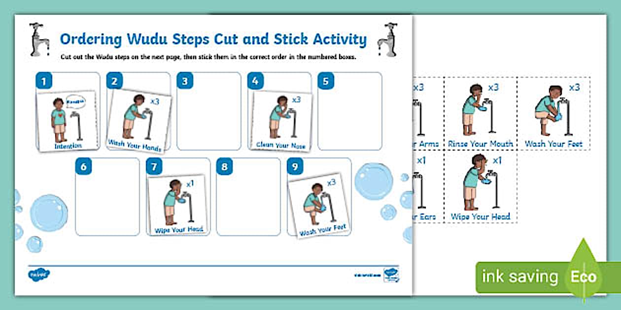 Ordering Wudu Steps Cut and Stick Activity (Boy) - Twinkl