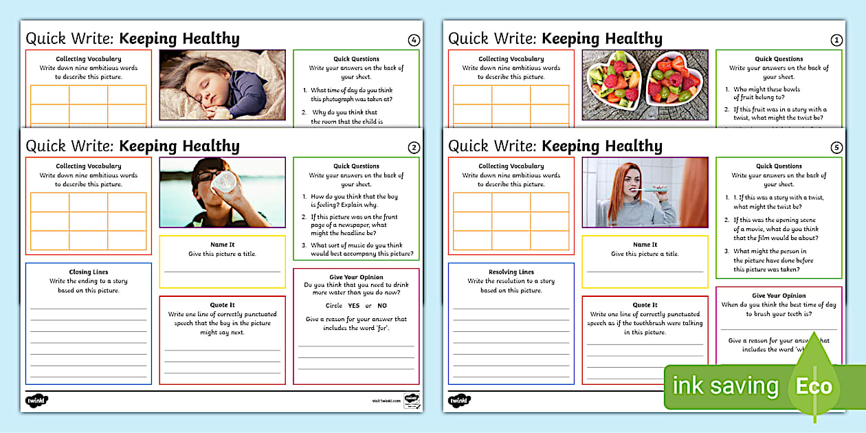 KS2 Keeping Healthy Quick Write Activity Mat Pack - Twinkl
