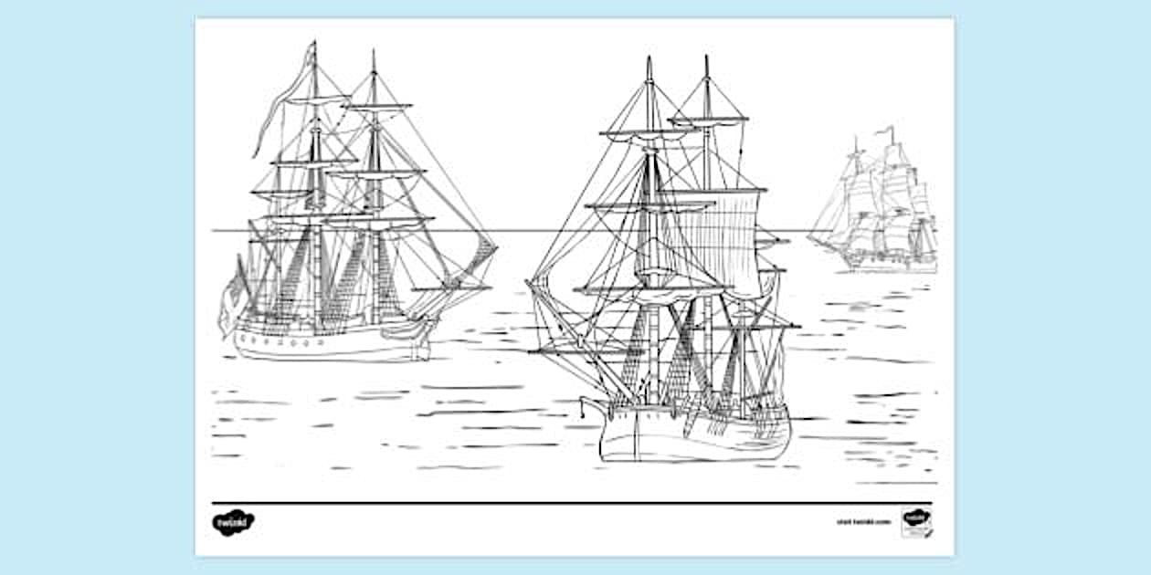 Fleet of Ships Colouring Sheet | Colouring Sheets - Twinkl
