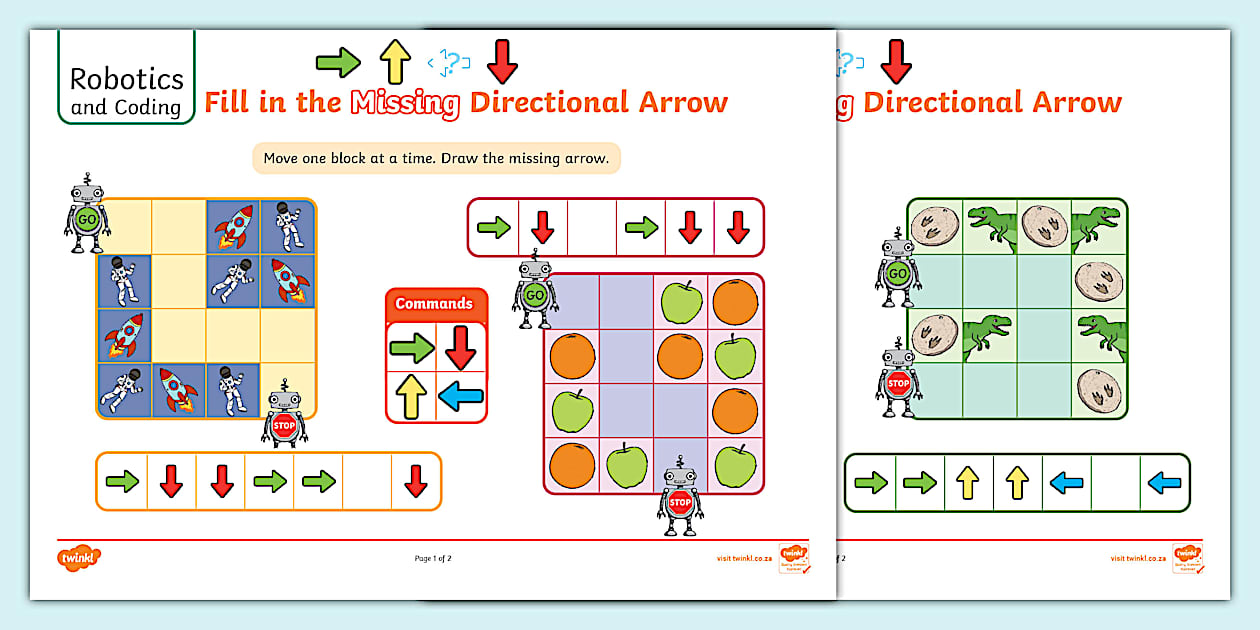 Robotics and Coding Worksheet: Fill in the Missing Arrow