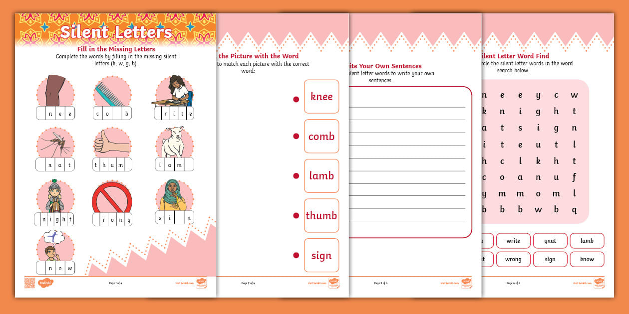 Silent Letters Activity Sheet (teacher made) - Twinkl