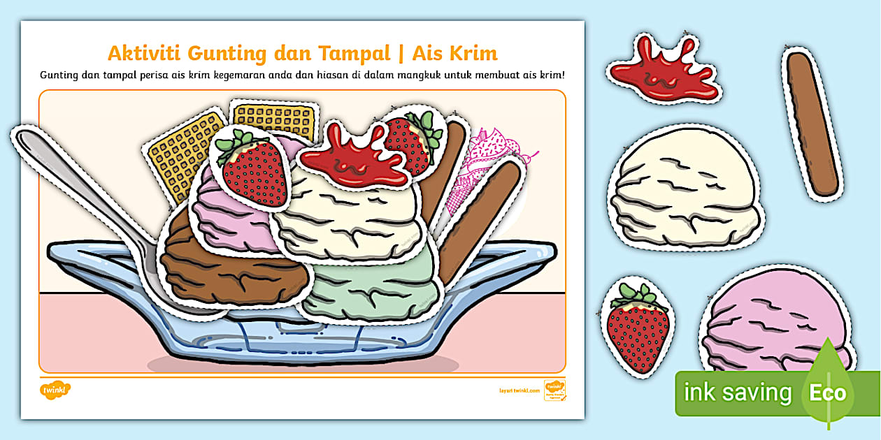 Aktiviti Gunting dan Tampal Prasekolah - Ais Krim