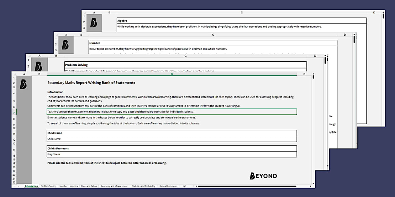 Maths Report Writing Statement Bank - Beyond Secondary