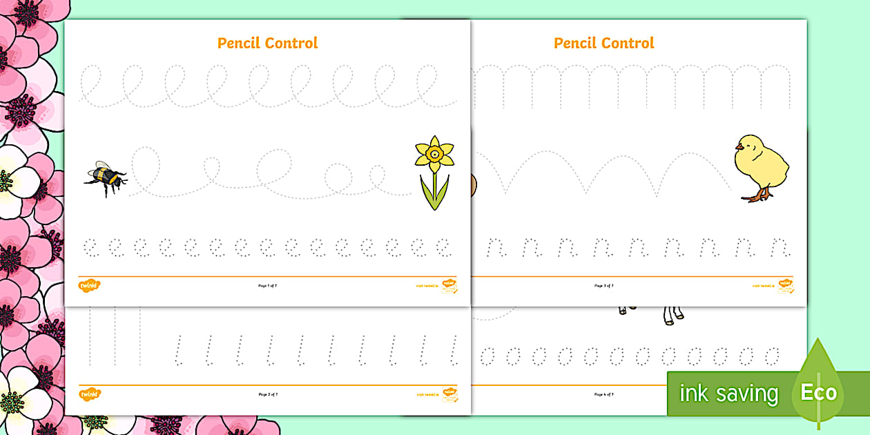 Spring Aistear Pencil Control Worksheets - Twinkl